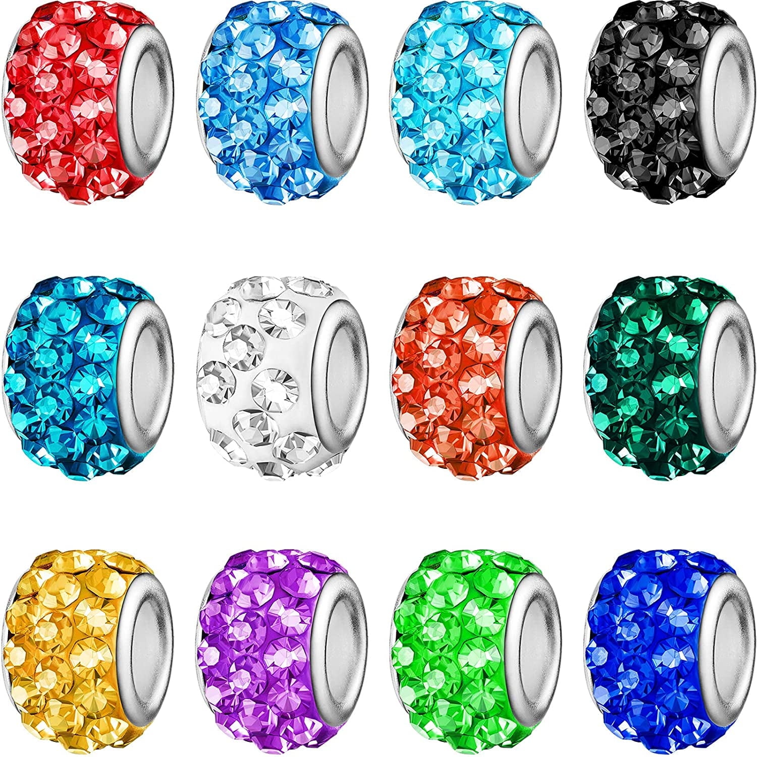 200 Pieces Rhinestone European Beads Large Hole Crystal Charm Beads ...