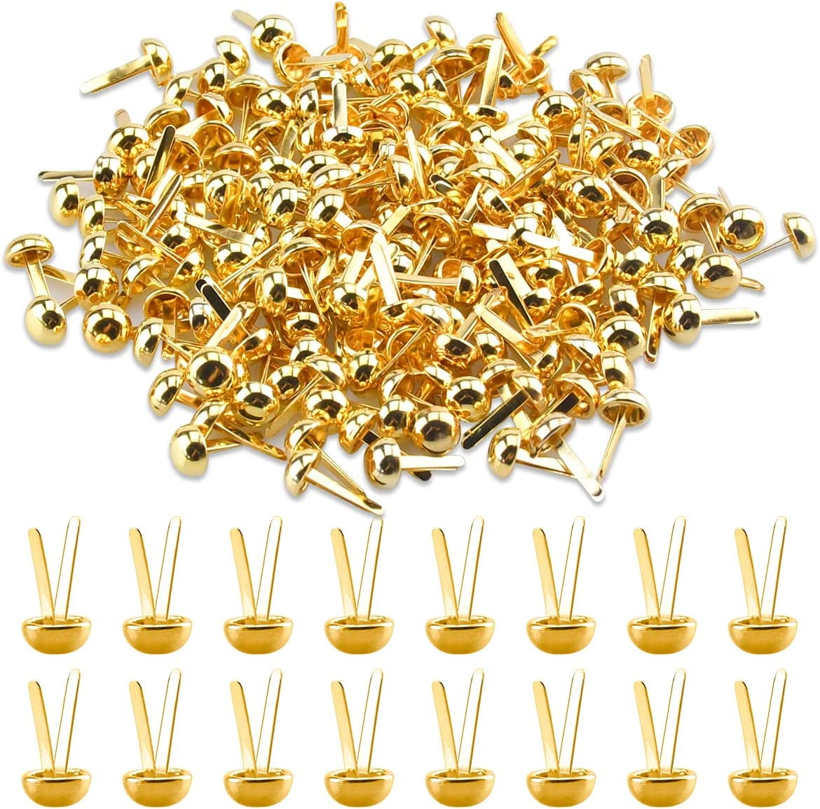 200 Pieces Round Paper Fasteners 8 x 15 mm Metal Plated Round Paper Brads Fasteners Plated ...