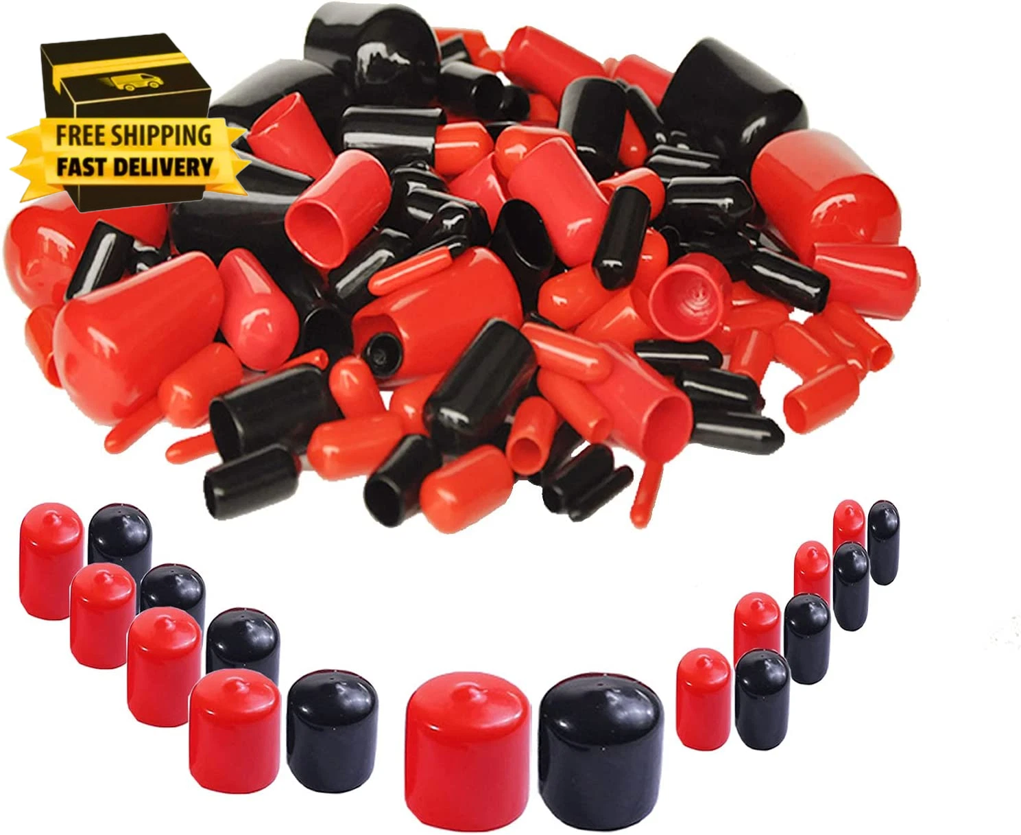 200 Pieces Rubber End Caps Assortment Kit Vinyl Flexible Bolt " (Red ...