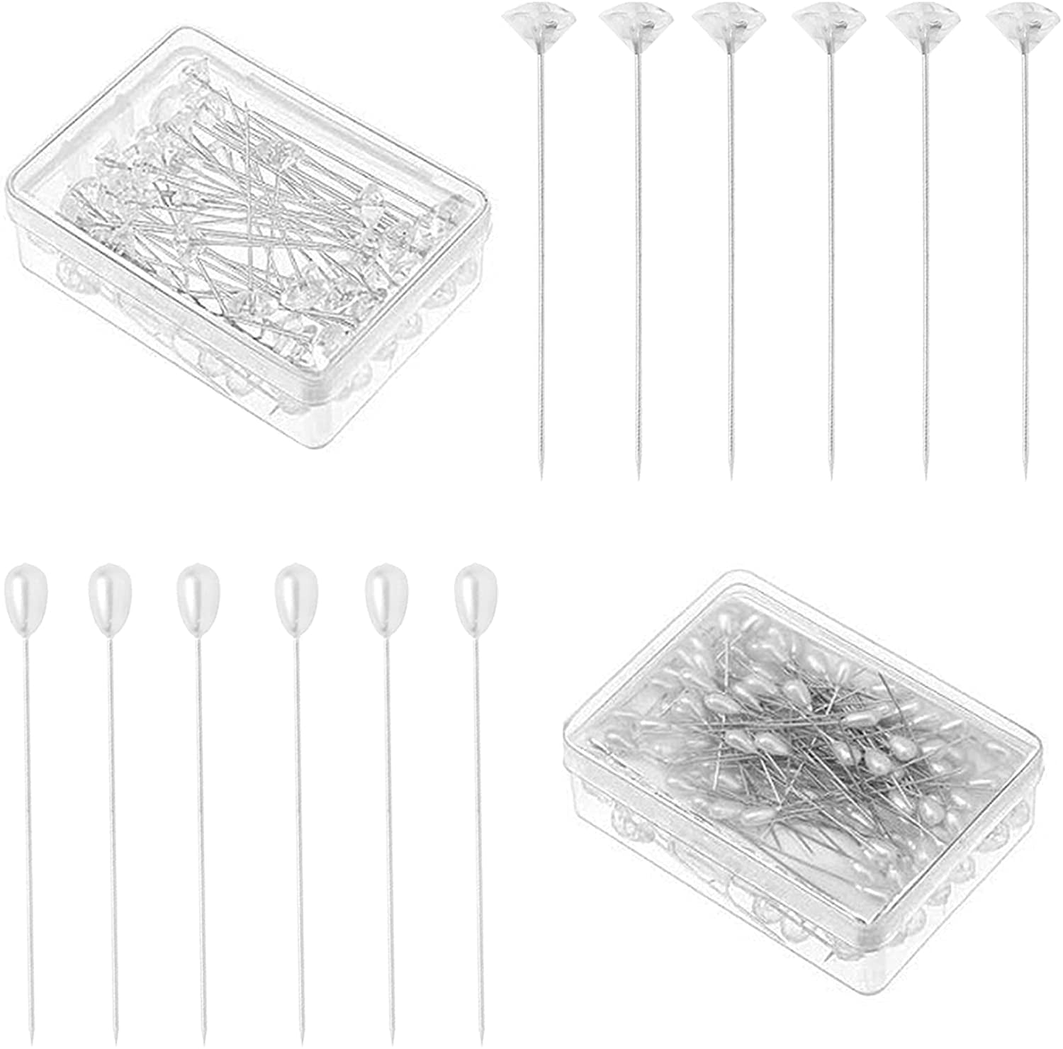200 Pieces Sewing Pins, Straight Head Pins with Diamond Crystal and ...