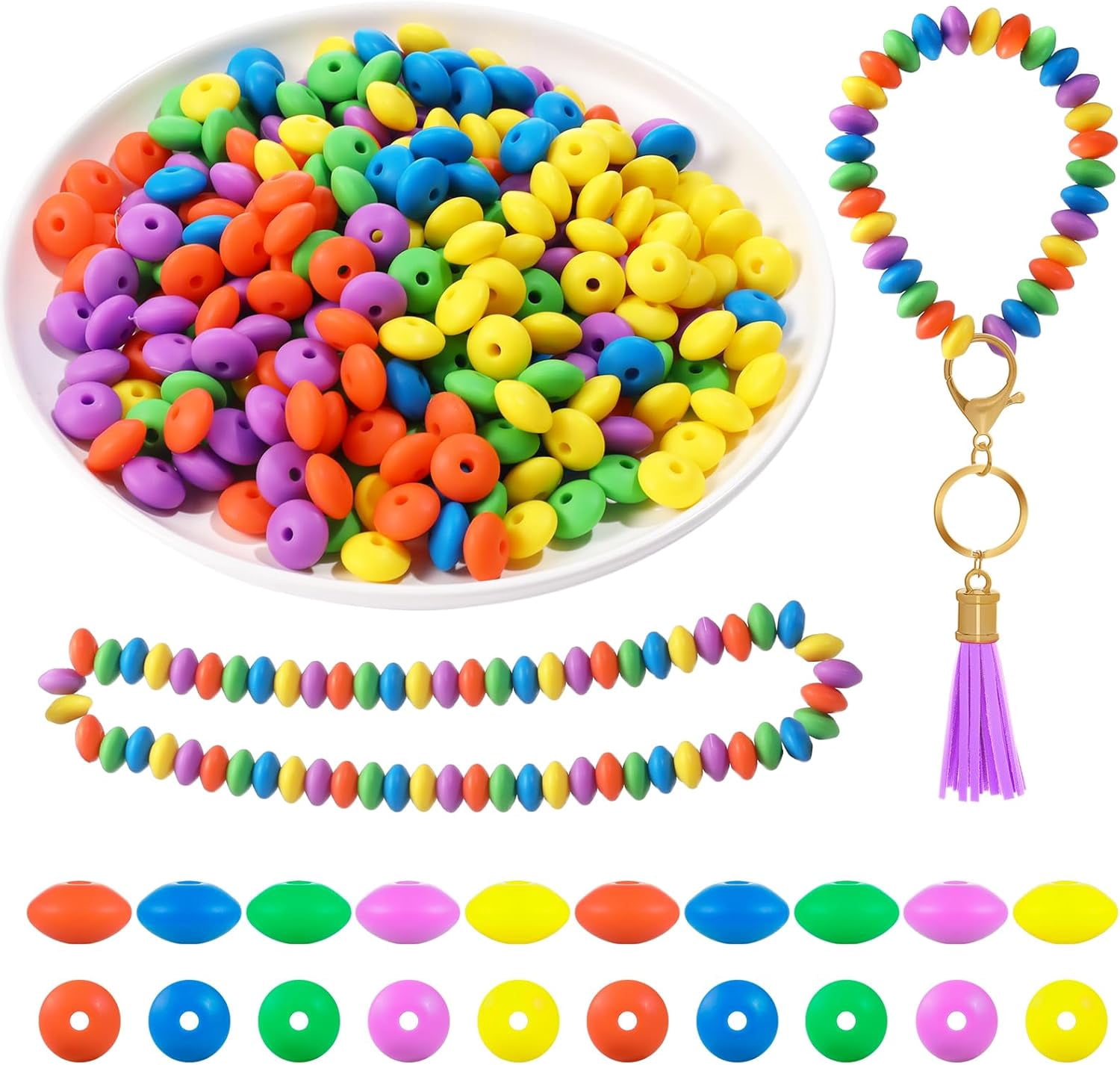 200 Pieces Silicone Abacus Beads 12mm Silicone Spacer Jewelry Beads ...