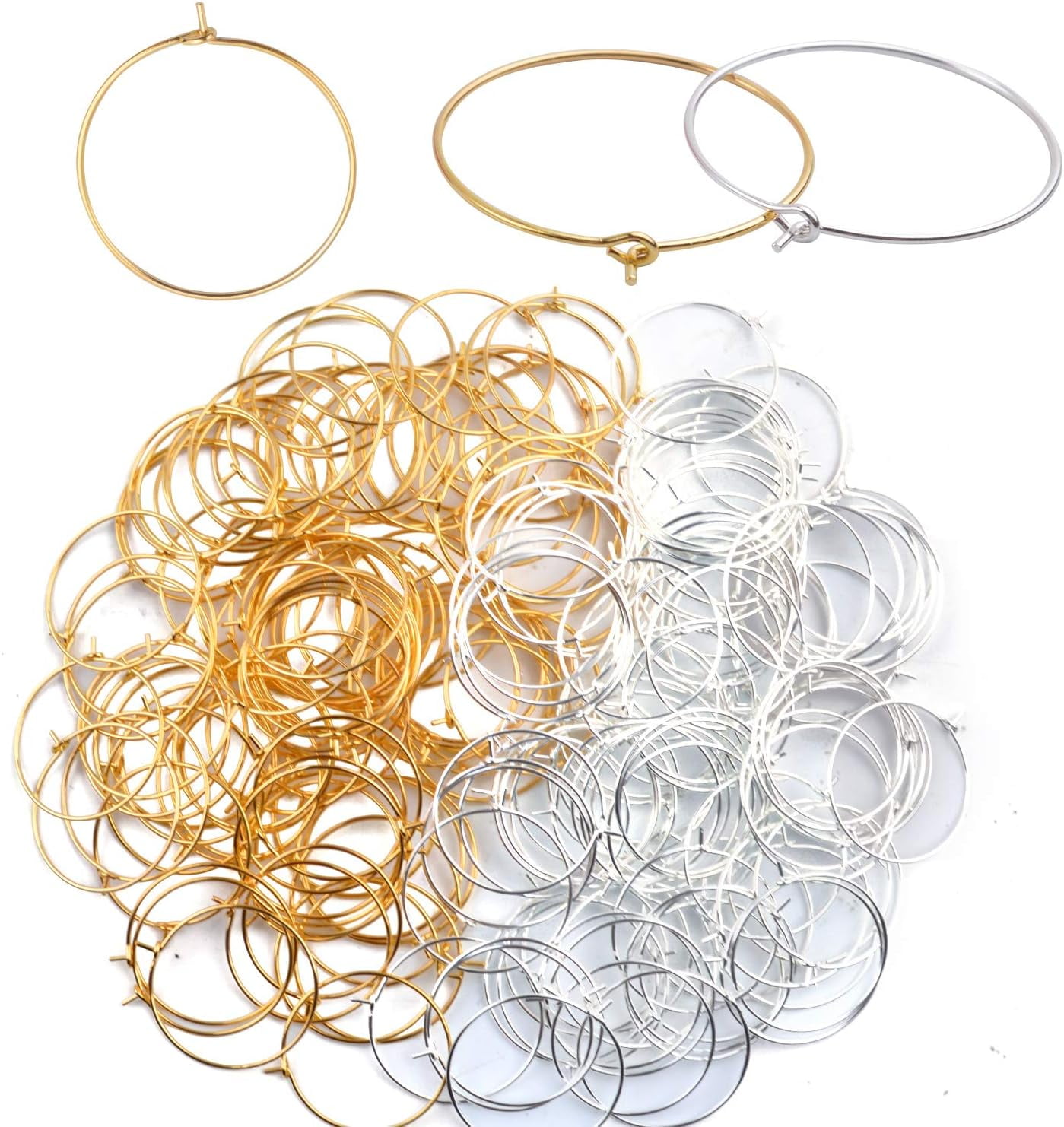 200 Pieces Silver and Golden Wine Glass Charm Rings Round Open Hoops ...