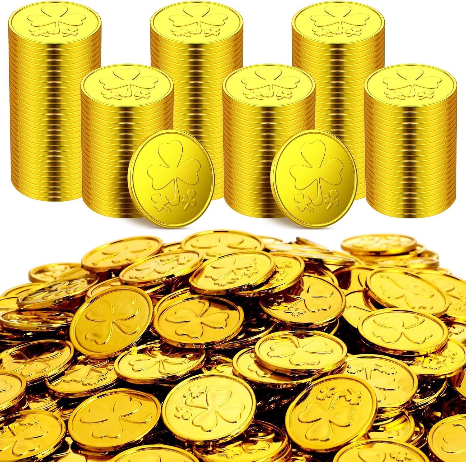200 Pieces St. Patrick's Day Gold Coins Plastic Lucky Coins Shamrock ...