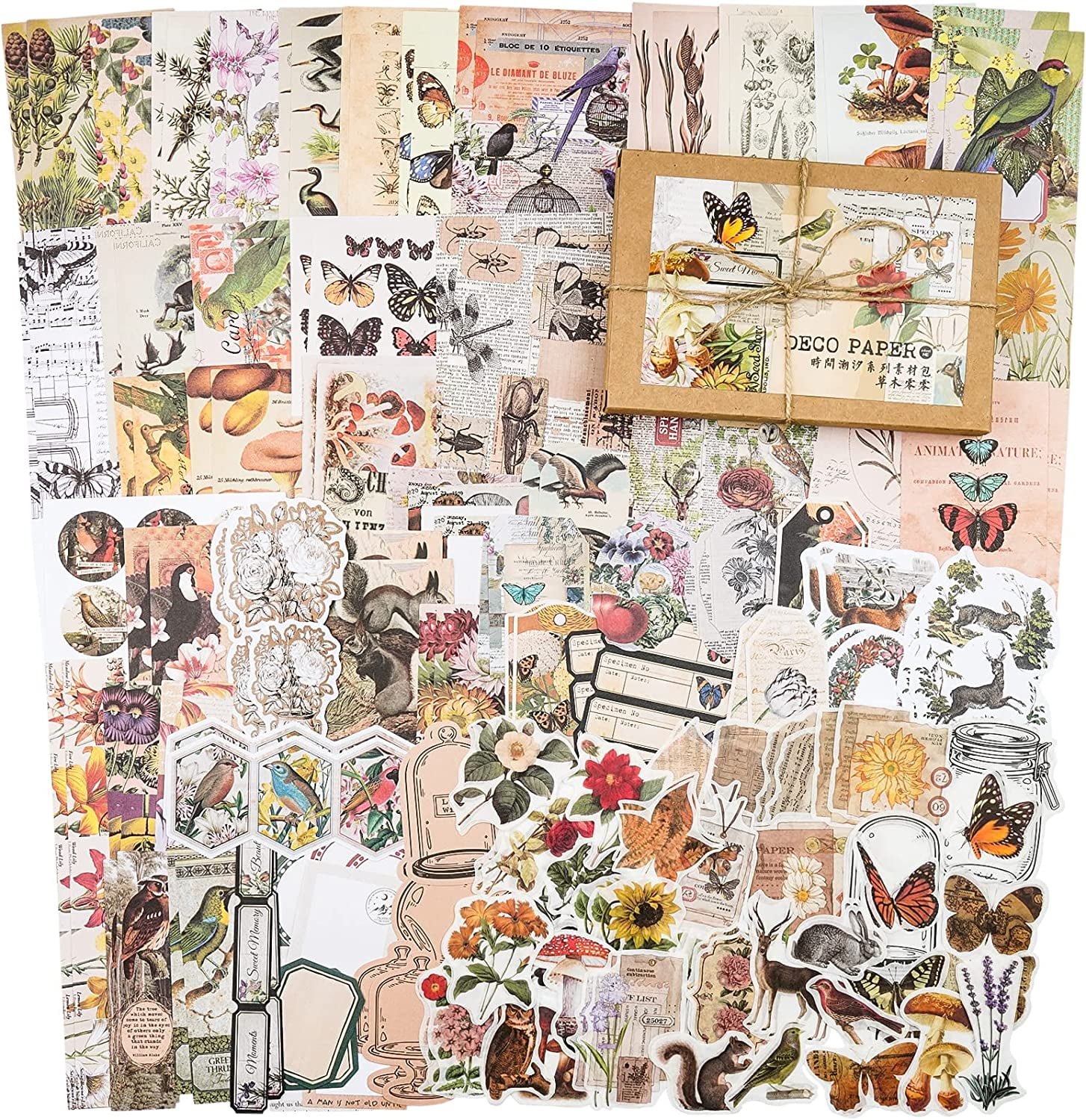 200 Pieces Vintage Ephemera Pack Decoupage Paper Junk Journal Kit ...