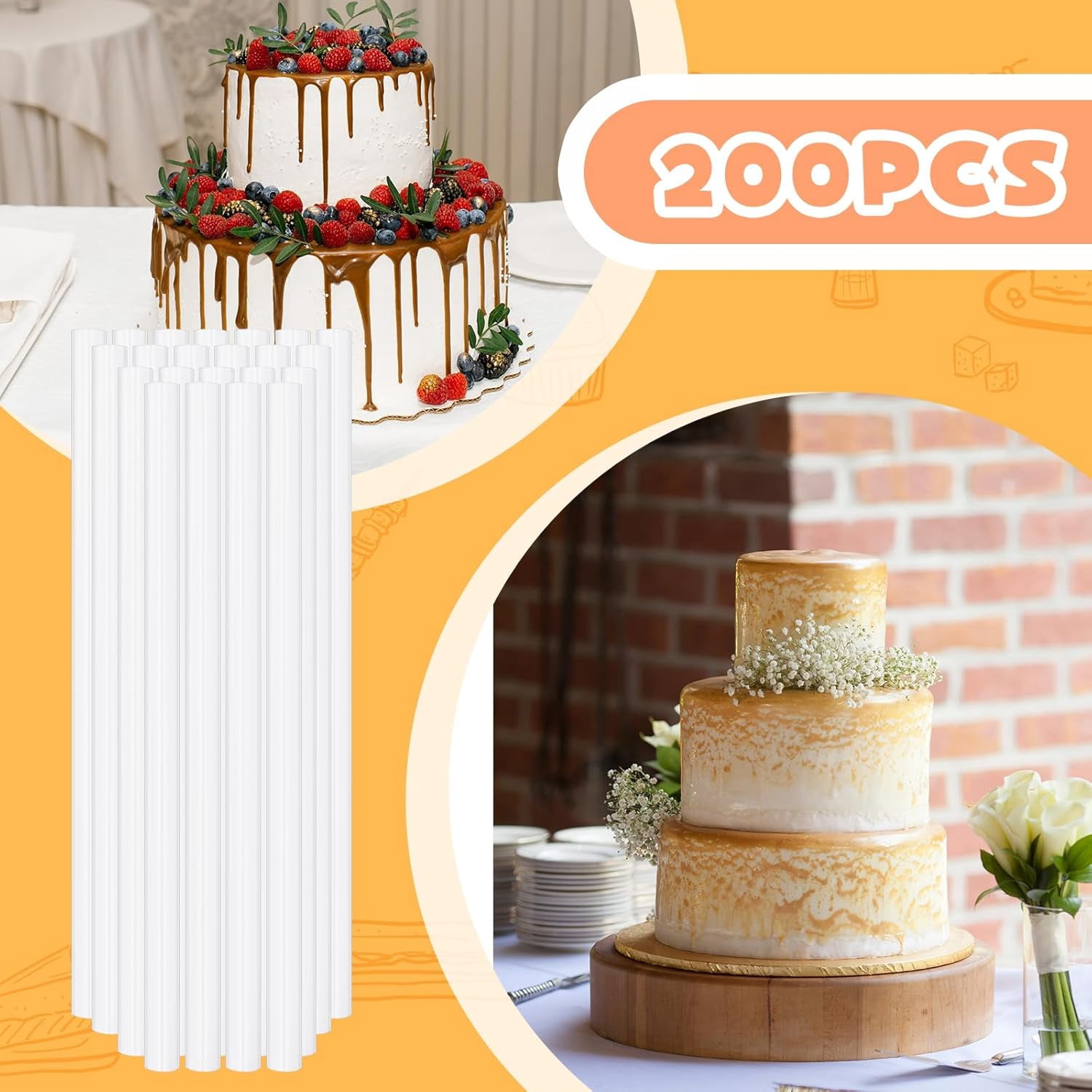 200 Pieces White Plastic Cake Dowel Rods Bulk for Tiered Cake ...