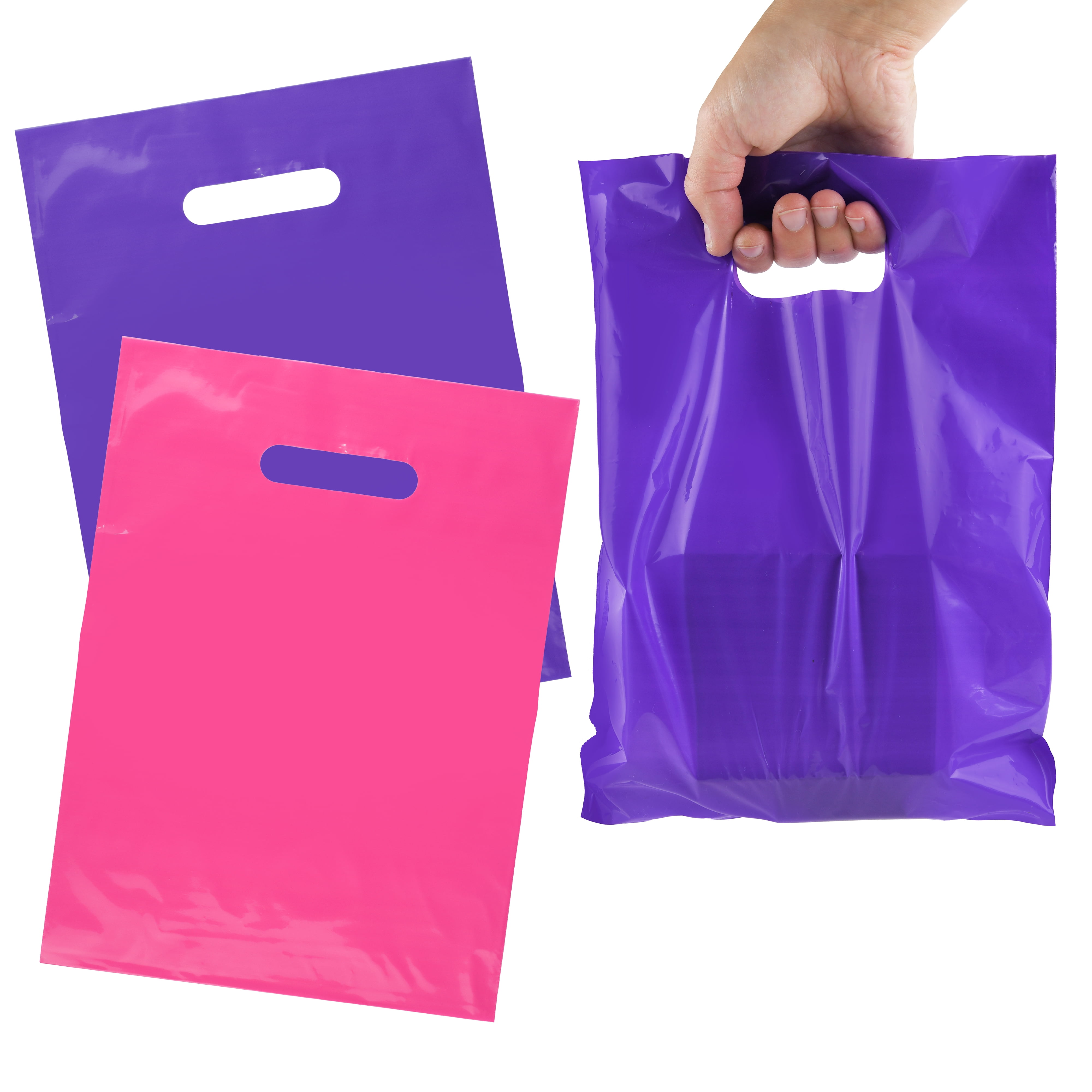 200 Pink and Purple Glossy Merchandise Bags, Shopping Bags, 9” X 12 ...