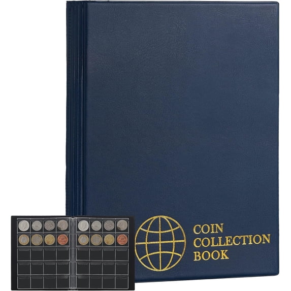 200 Pockets Coin Albums - 1.8x1.8 inch Grid Blue Coin Book 10 Pages ...