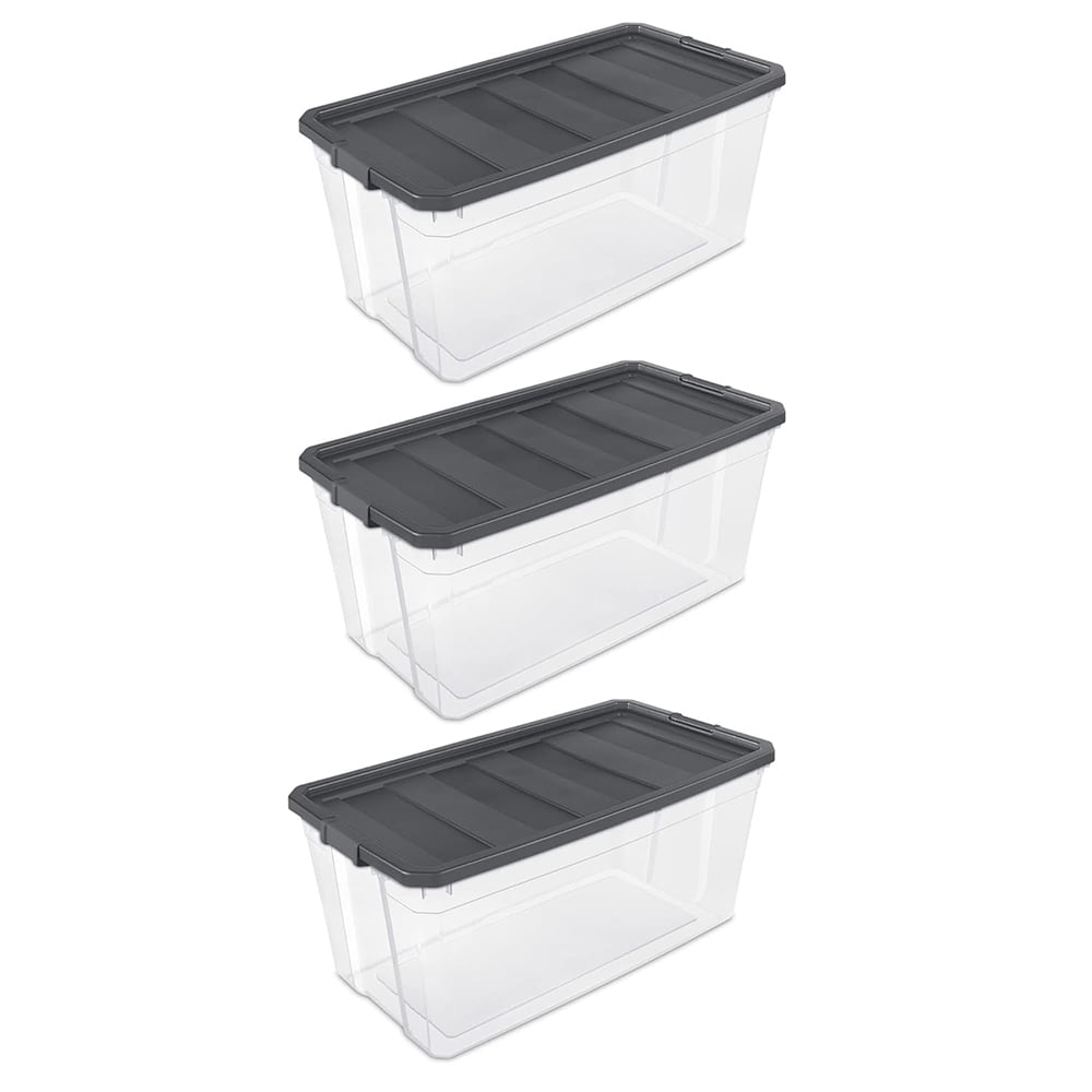 200 Quart Plastic Stacker Box, Lidded Storage Bin Container for Home ...