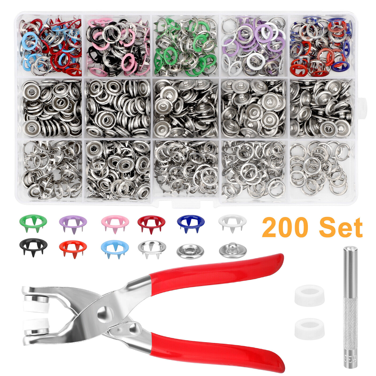 200 Set 9.5mm Snap Buttons Kit with Fastener Pliers Press Tool for ...