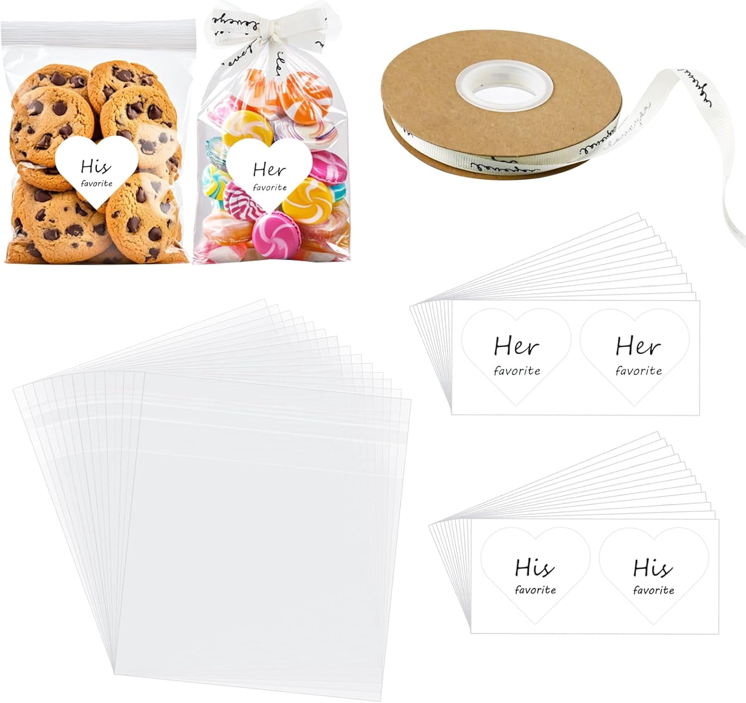 200 Set His Her Wedding Favor Stickers Candy Bags 4x6 Inches Self ...