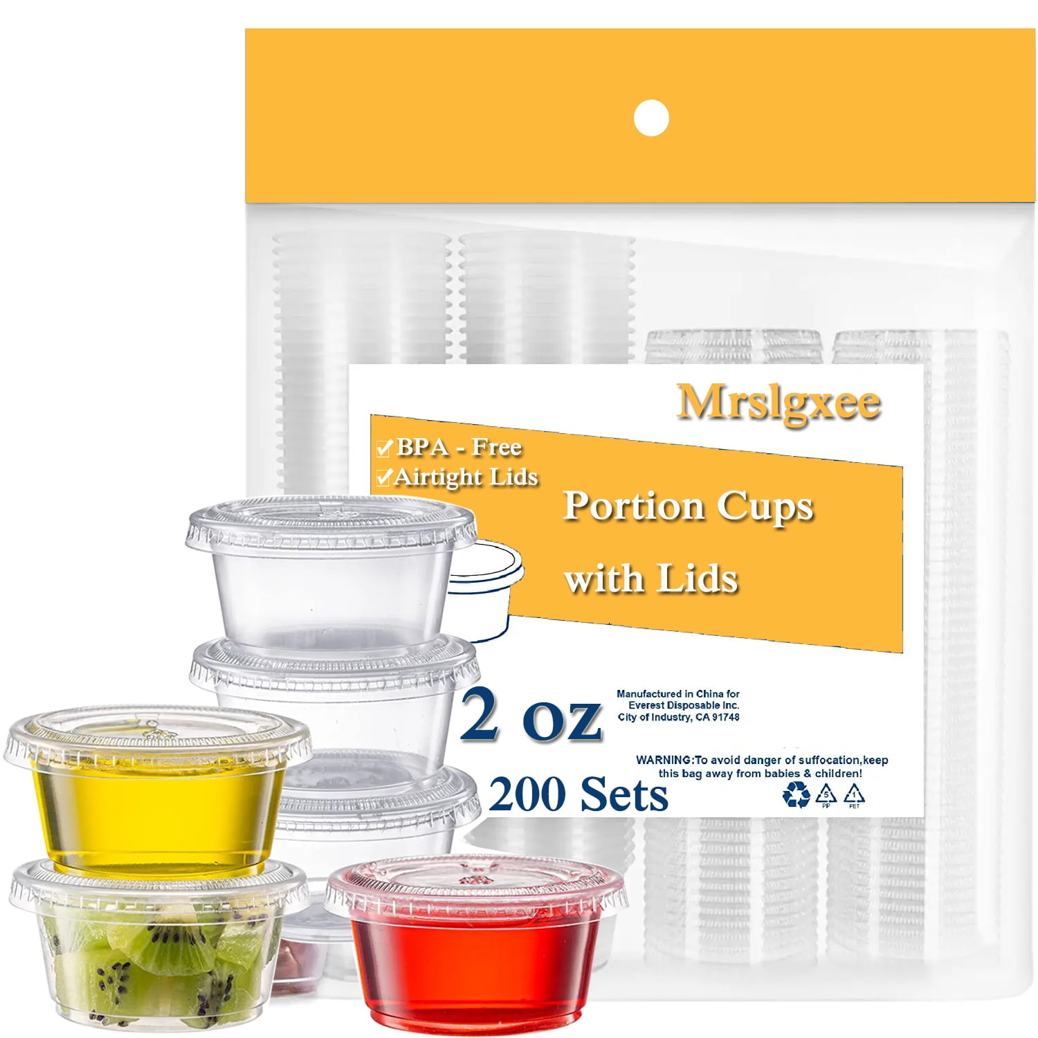 200 Sets 2 oz Clear Disposable Plastic Portion Cups with Leakproof Lids ...
