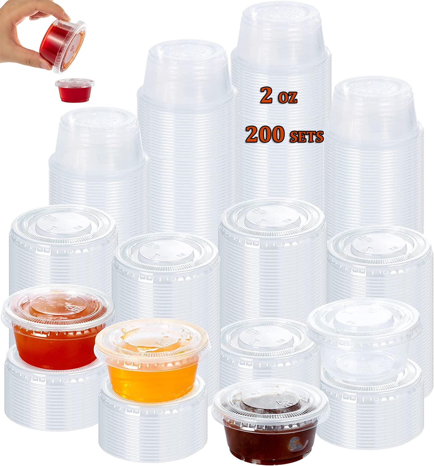 200 Sets - 2 oz Disposable Plastic Portion Cups with Lids, Souffle Cups ...