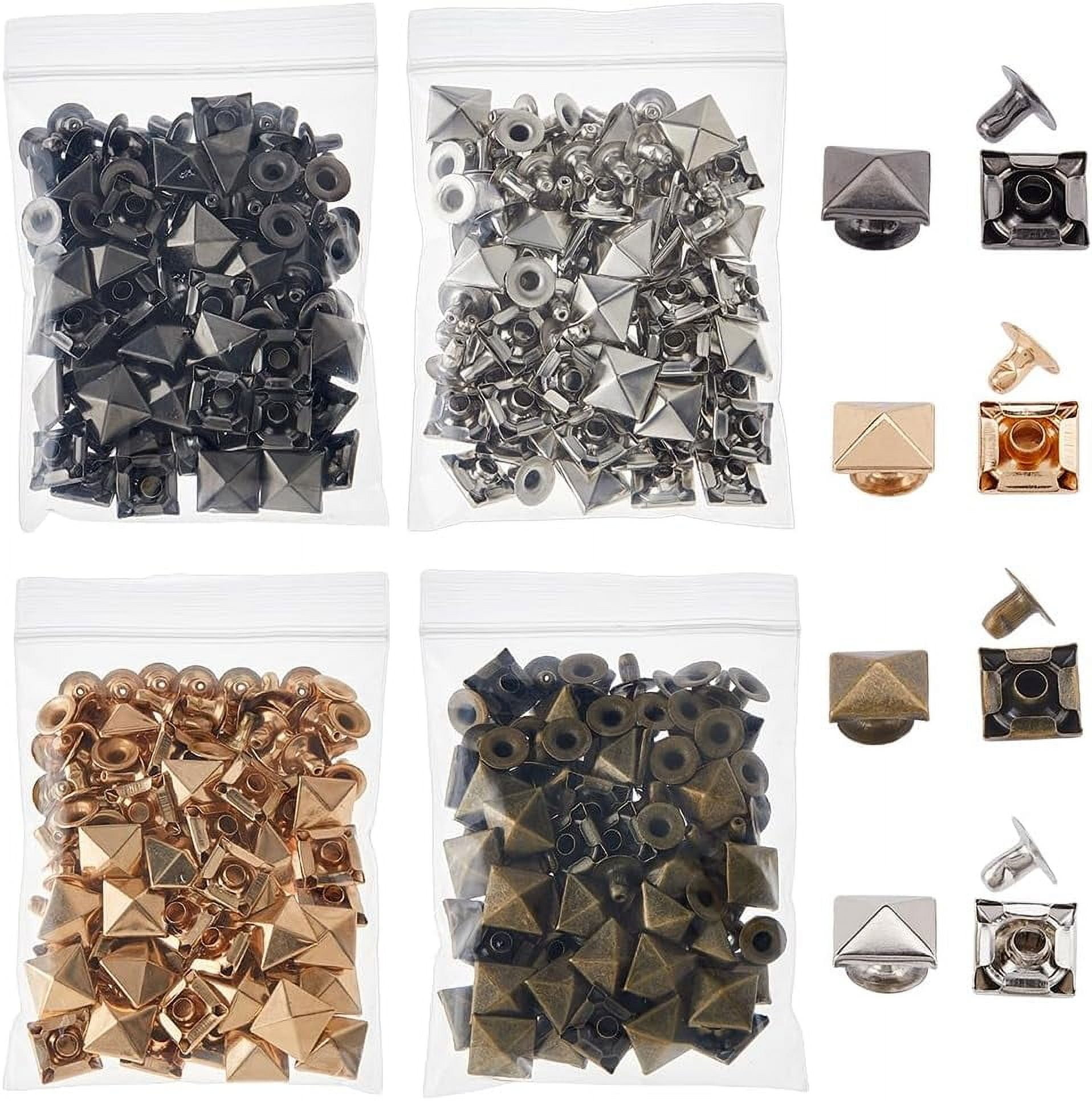 200 Sets 4 Colors Leather Rivets 10mm Spots Studs Rivets Square Leather ...