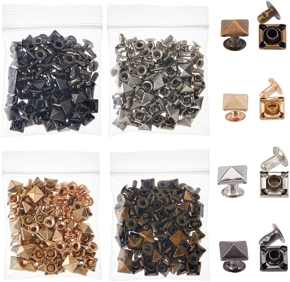 200 Sets 4 Colors Leather Rivets 7mm Spots Studs Spike Rivets Square ...