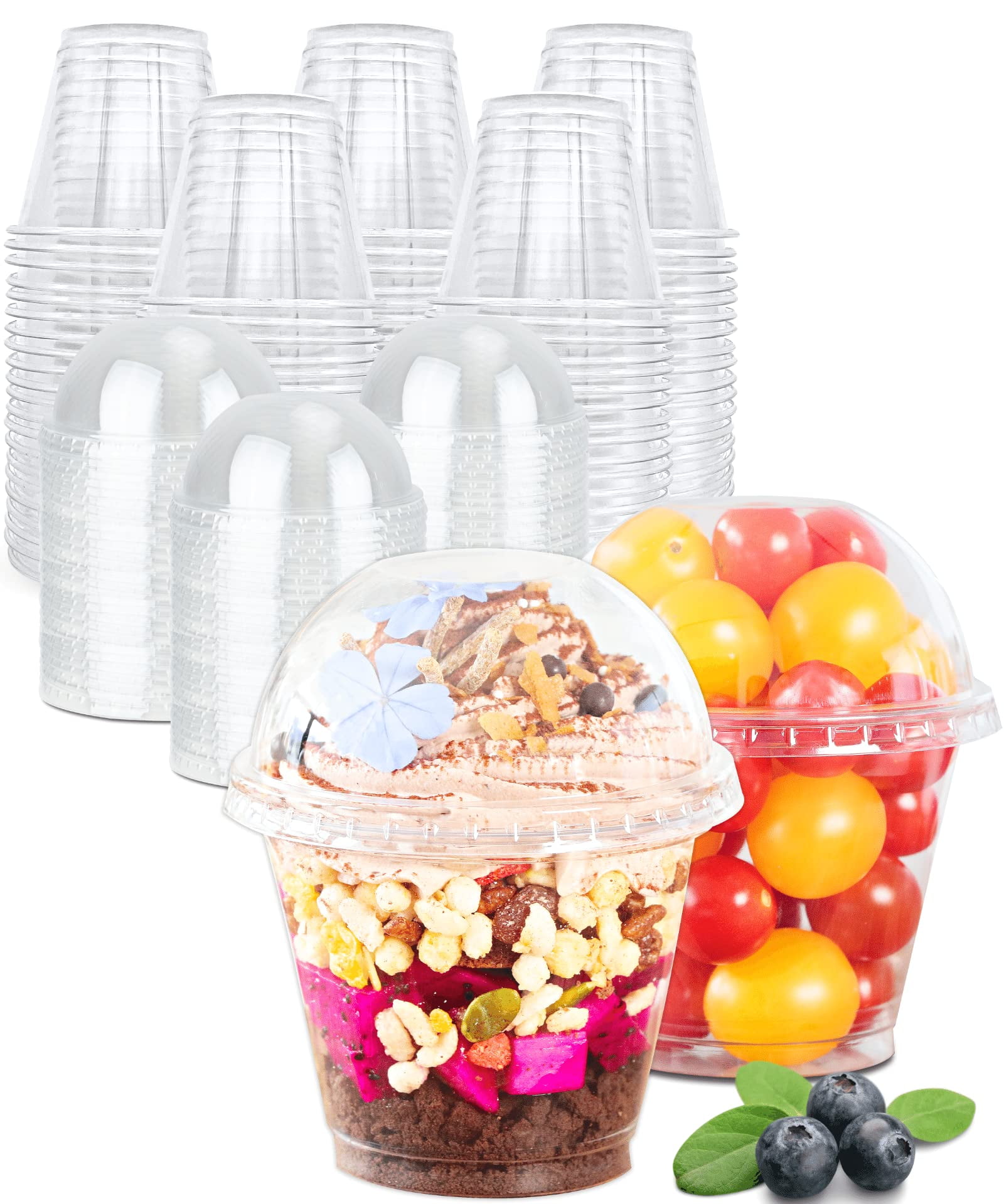 200 Sets 9 oz Clear Plastic Cups with Lids NO HOLE, Disposable Dessert ...