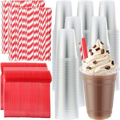 200 Sets Disposable Utensils, 16 oz Plastic Root Beer Float Cups ...