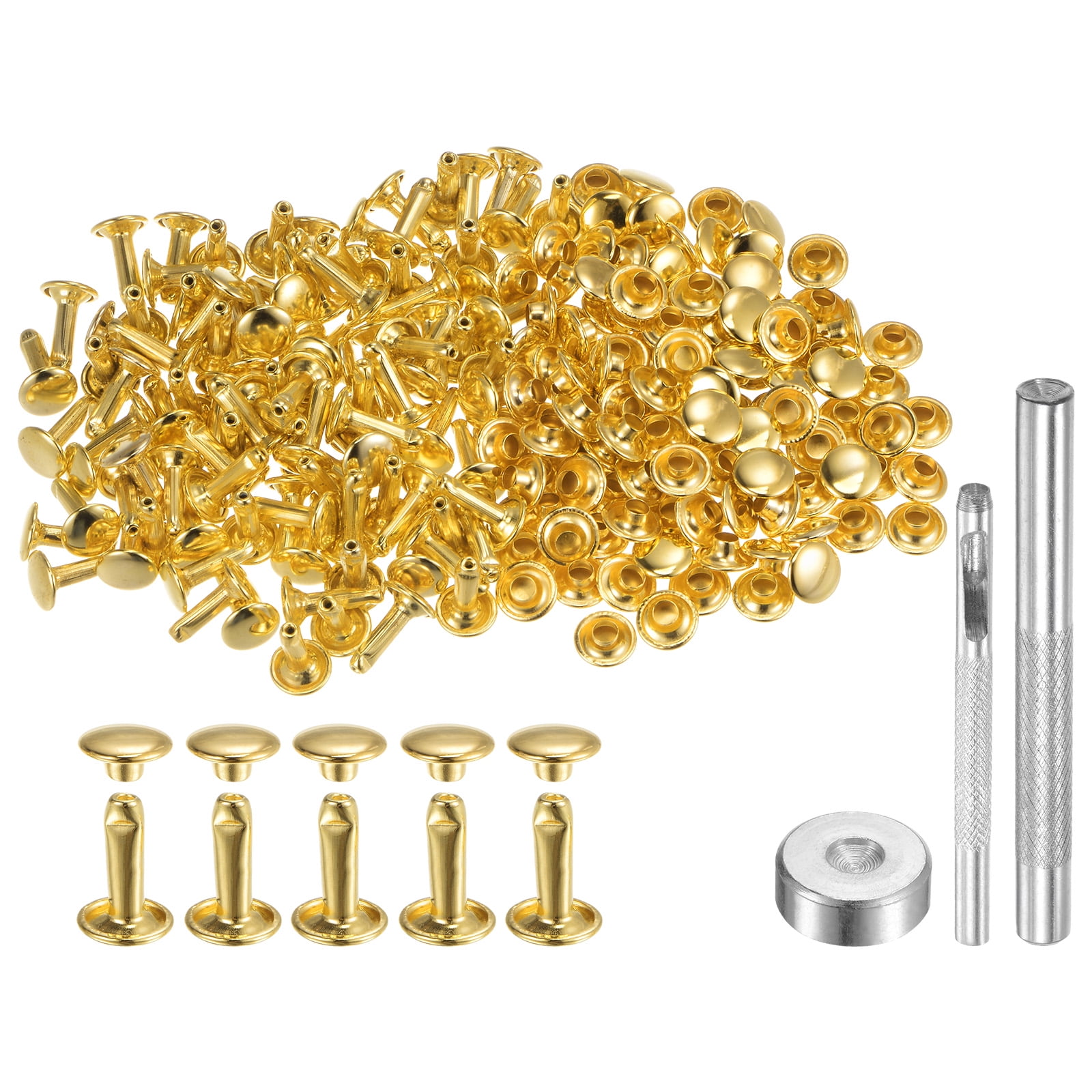 200 Sets Leather Rivets 12 x 8mm Metal with 3 Setter Tools, Gold Tone ...