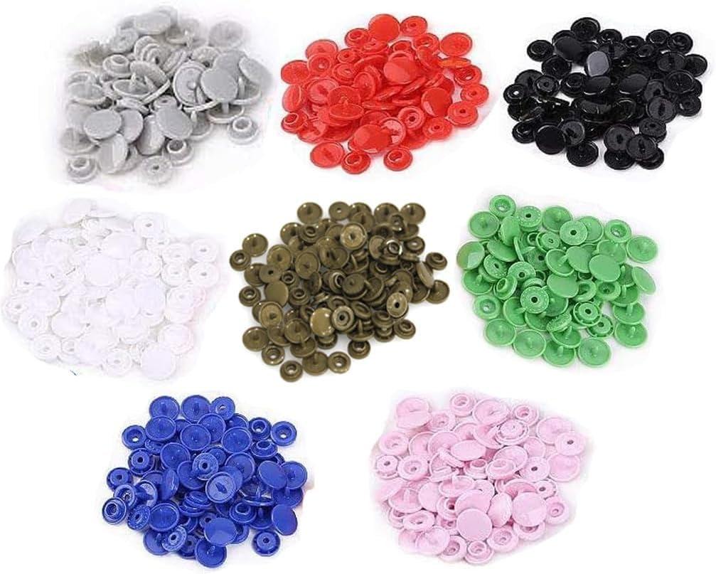 200 Sets Long Prong Plastic Snaps, 8 Colors Size 20 T5 Glossy Round ...