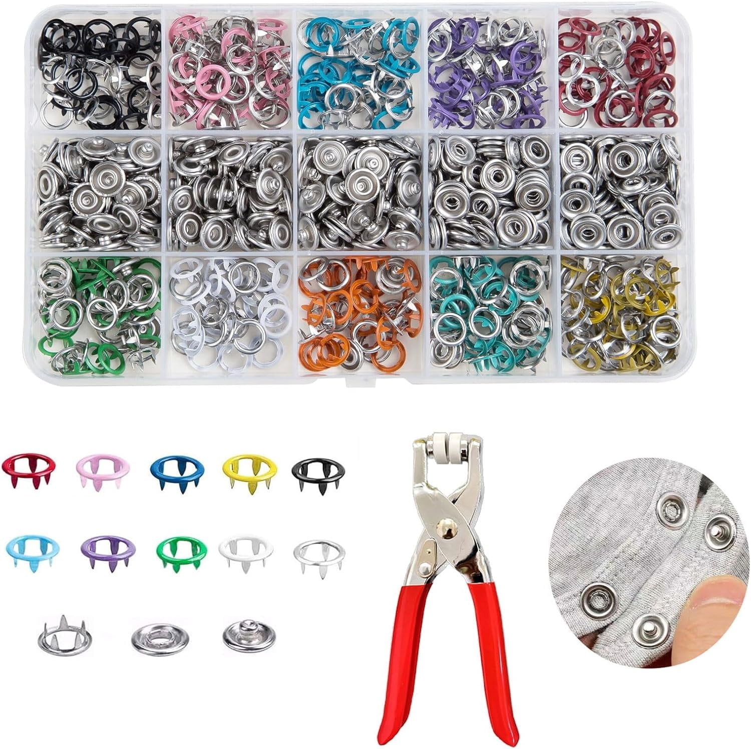 200 Sets Metal Snap Buttons Kit with Fastener Pliers Press Tool - 9.5mm ...