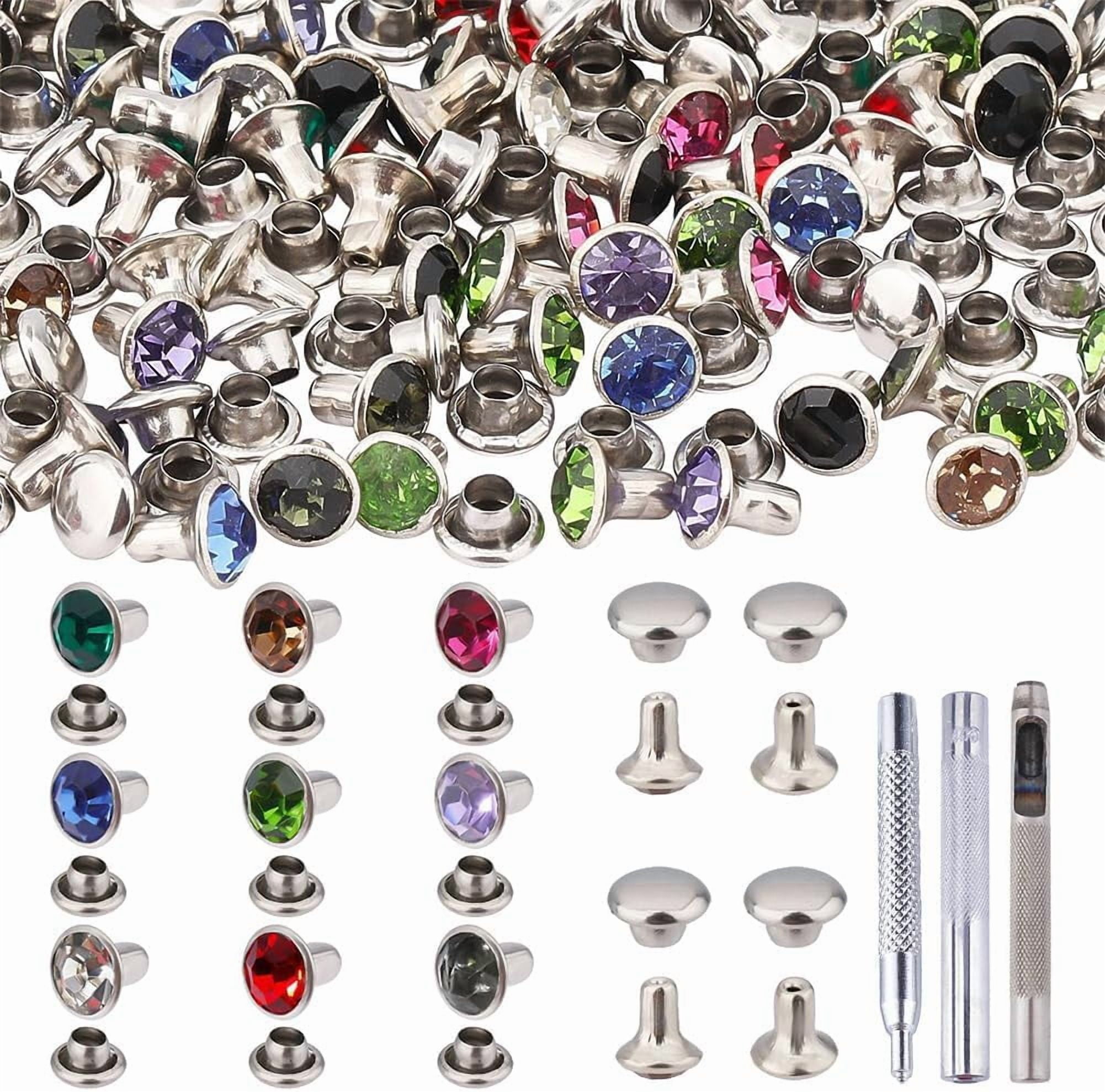 200 Sets Rhinestone Rivets Brass Crystal Rivets Studs with Pieces ...