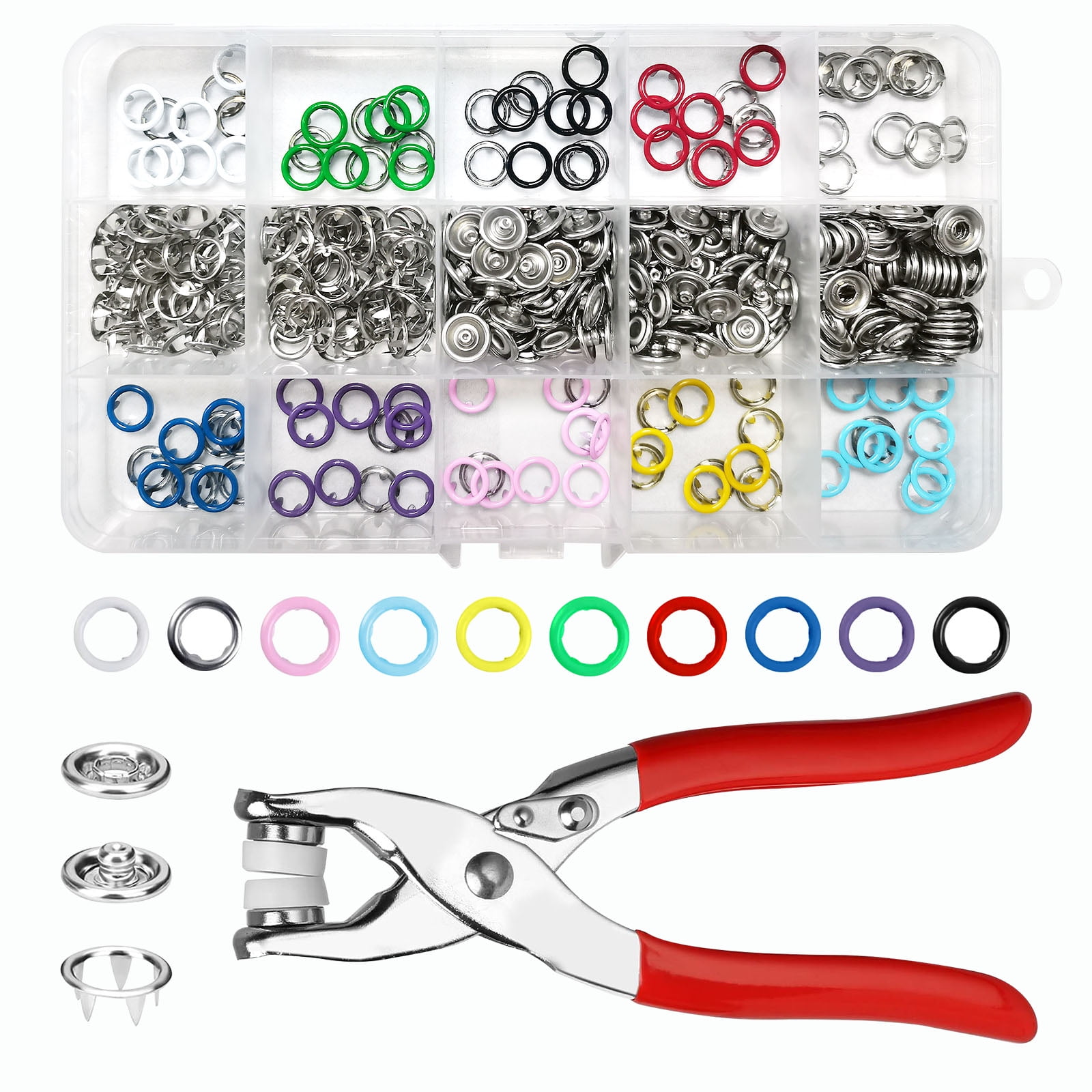 200 Sets Snap Button Kit, 9.5 mm Metal Snaps for Fabric with Fastener ...