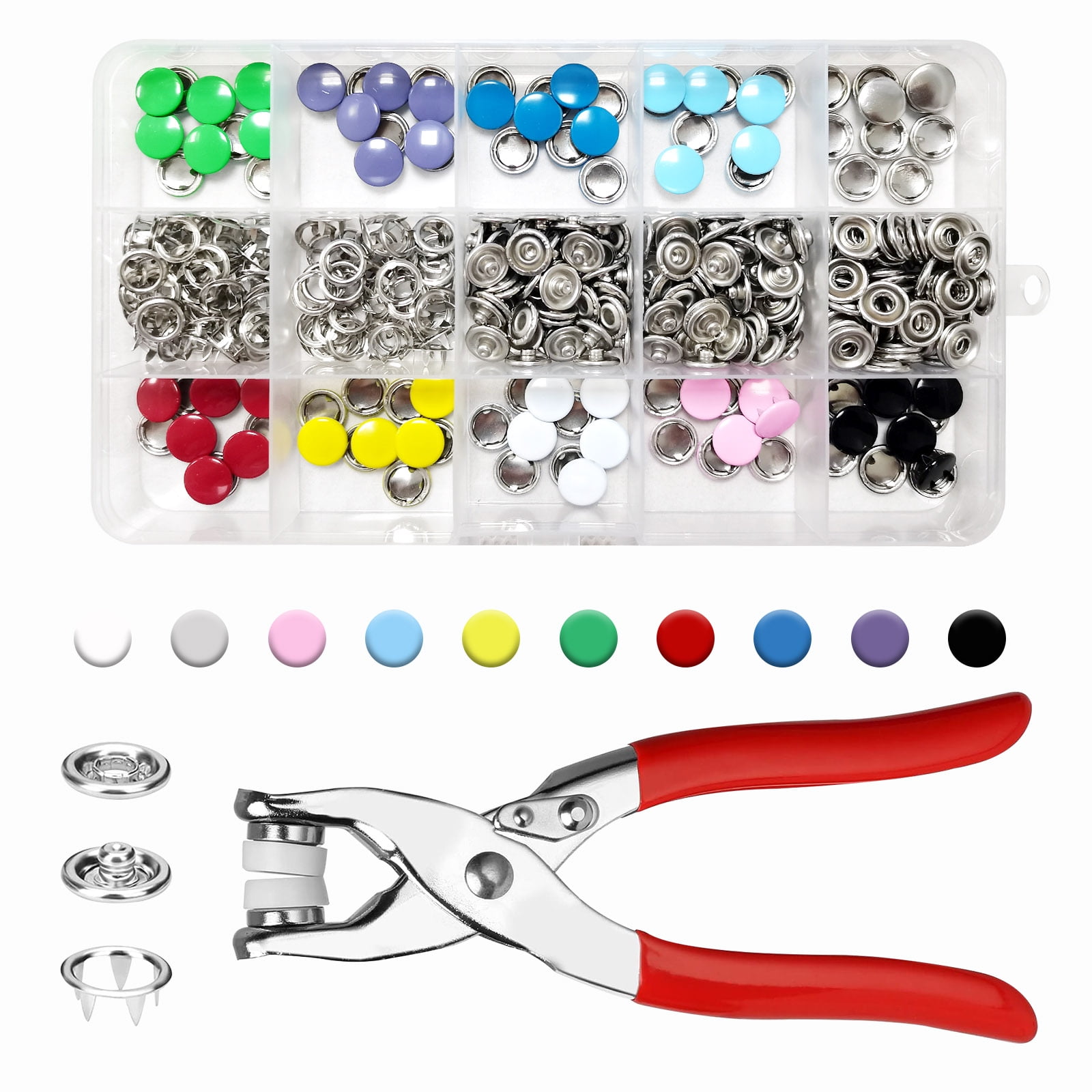 200 Sets Snap Button Kit, 9.5 mm Metal Snaps for Fabric with Fastener ...
