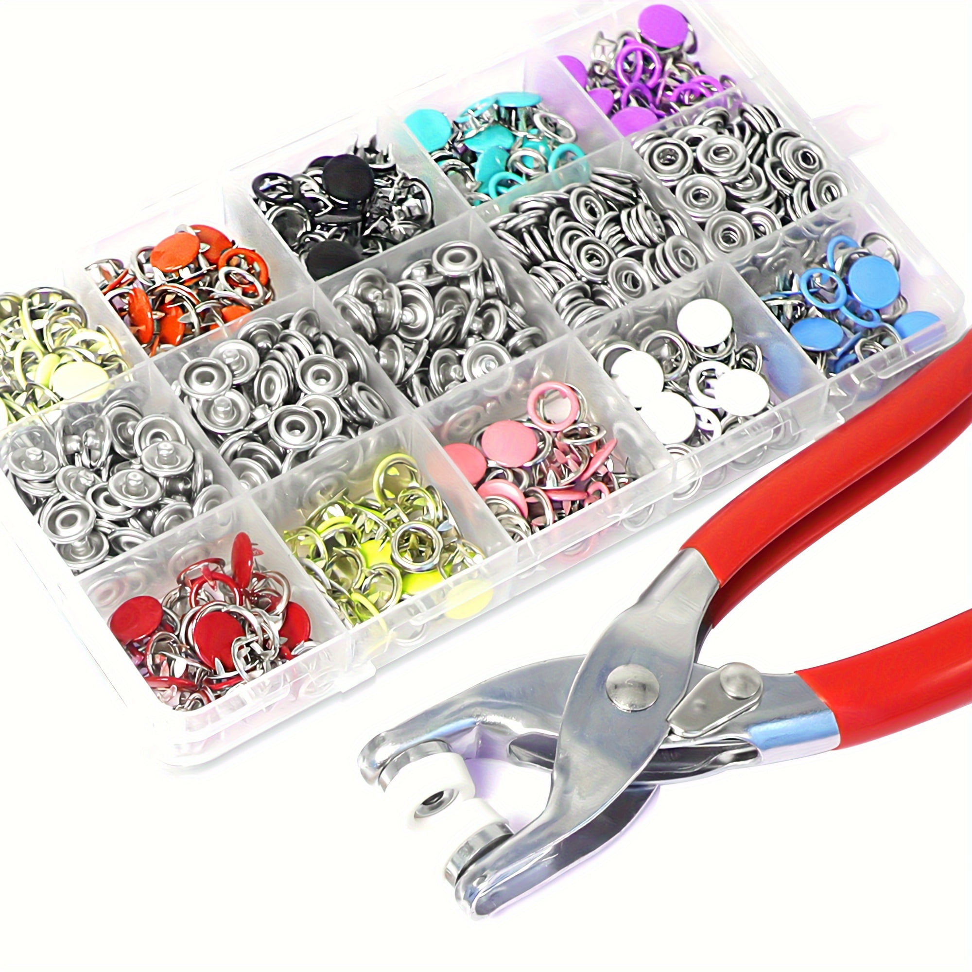 200 Sets Snap Fasteners Kit Tool Metal Snap Buttons Rings with Fastener ...