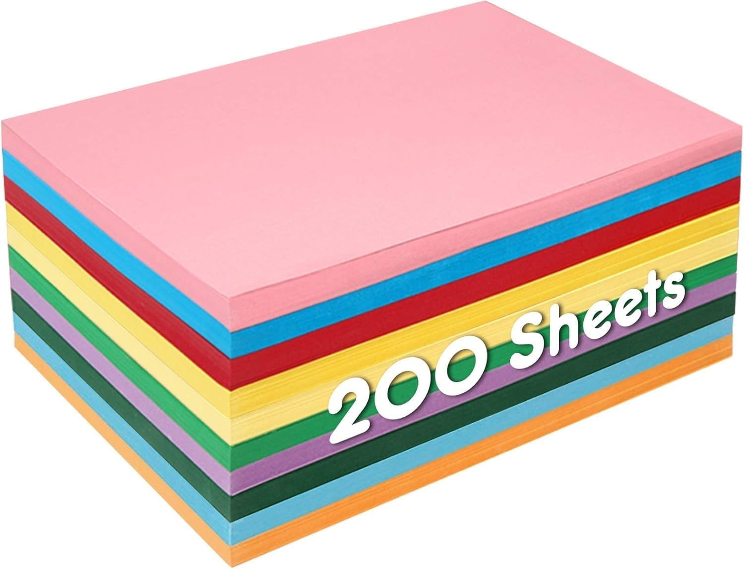 200 Sheets Construction Paper, Colored Cardstock Bulk 10 Assorted ...