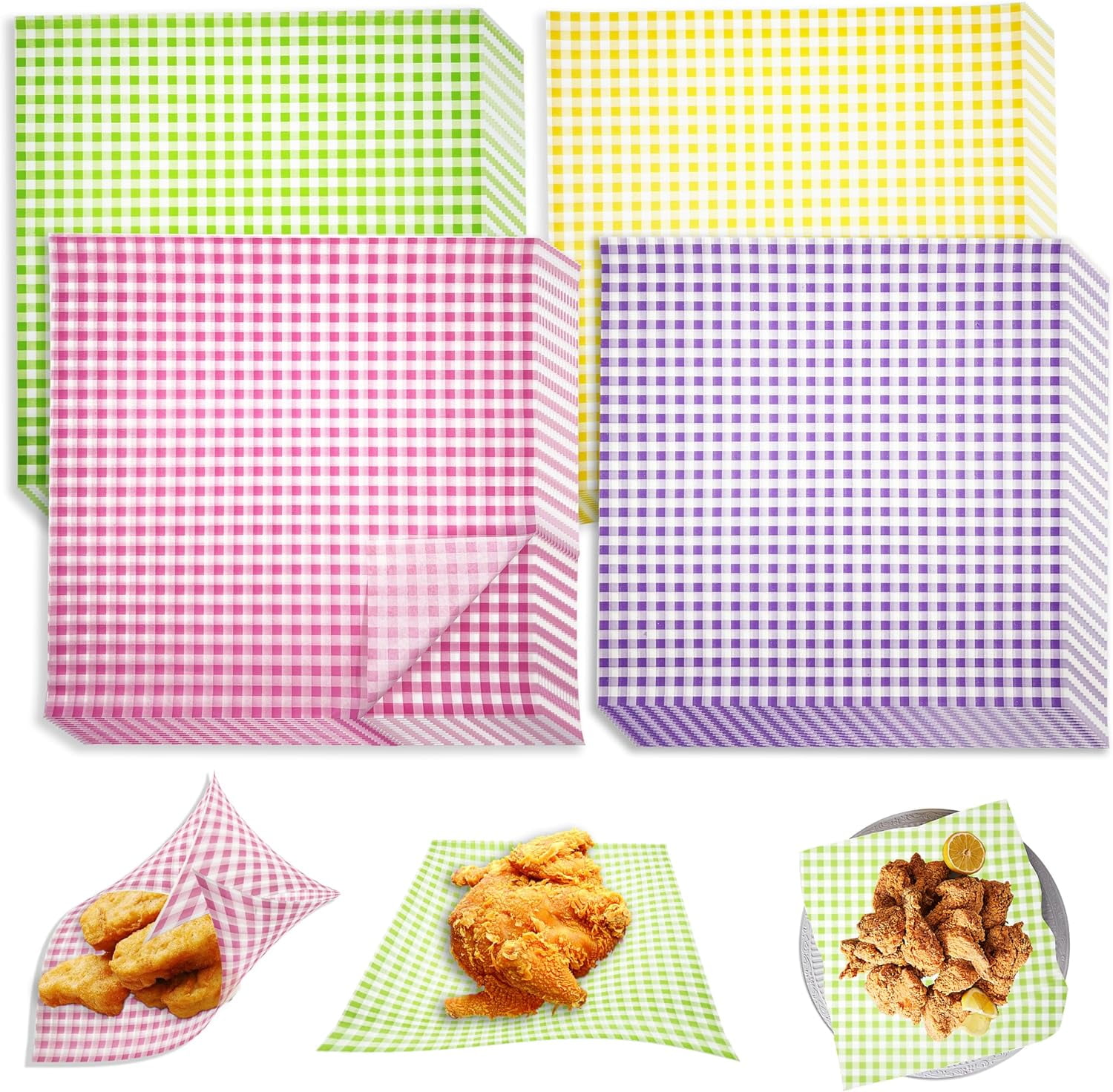 200 Sheets Deli Paper 12" x 12" Grease Proof Checkered Dry Wax Paper ...