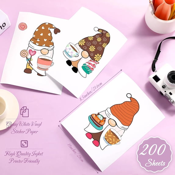 200 Sheets Matte Vinyl Sticker Paper for Inkjet Printer Printable ...