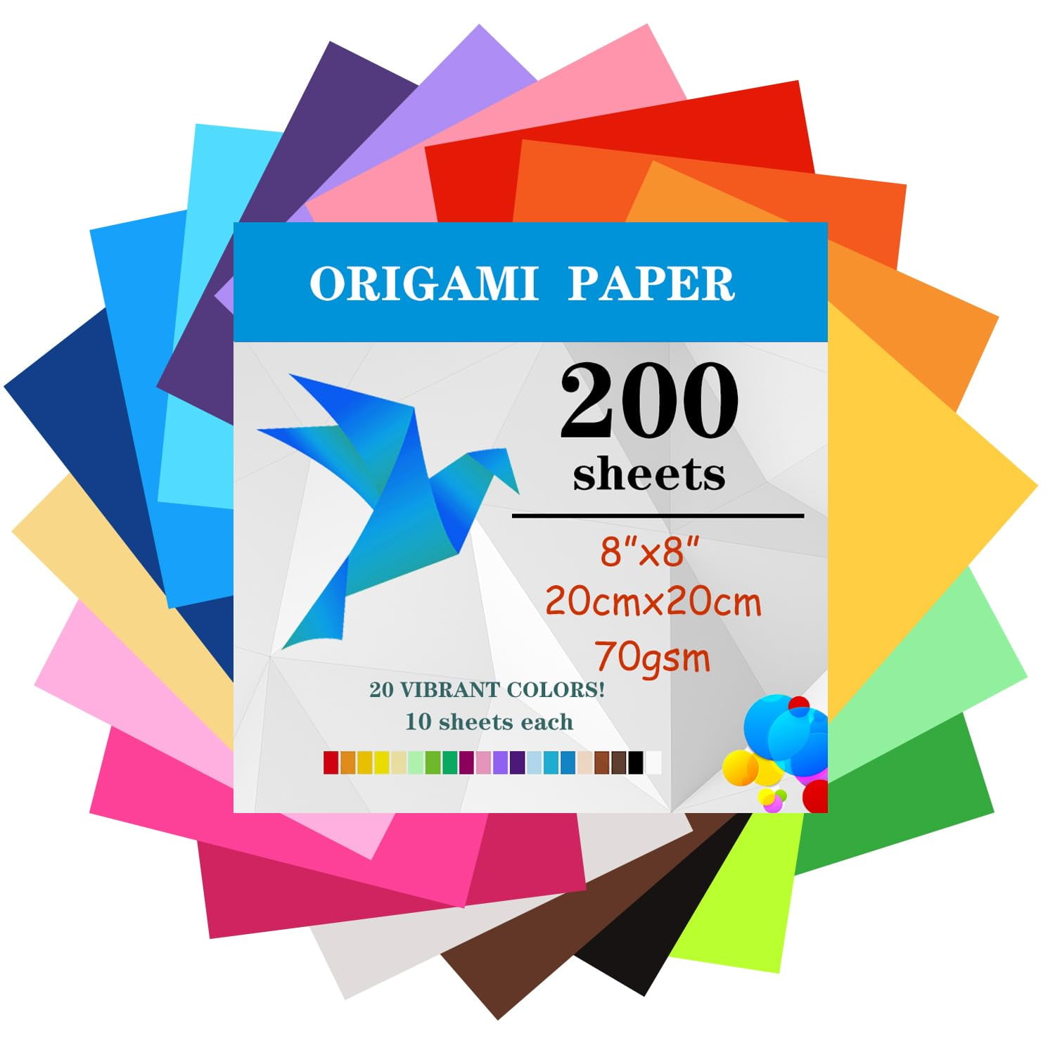 200 Sheets Origami Paper, STF9 20x20 cm/8 Inch Origami Paper Double ...