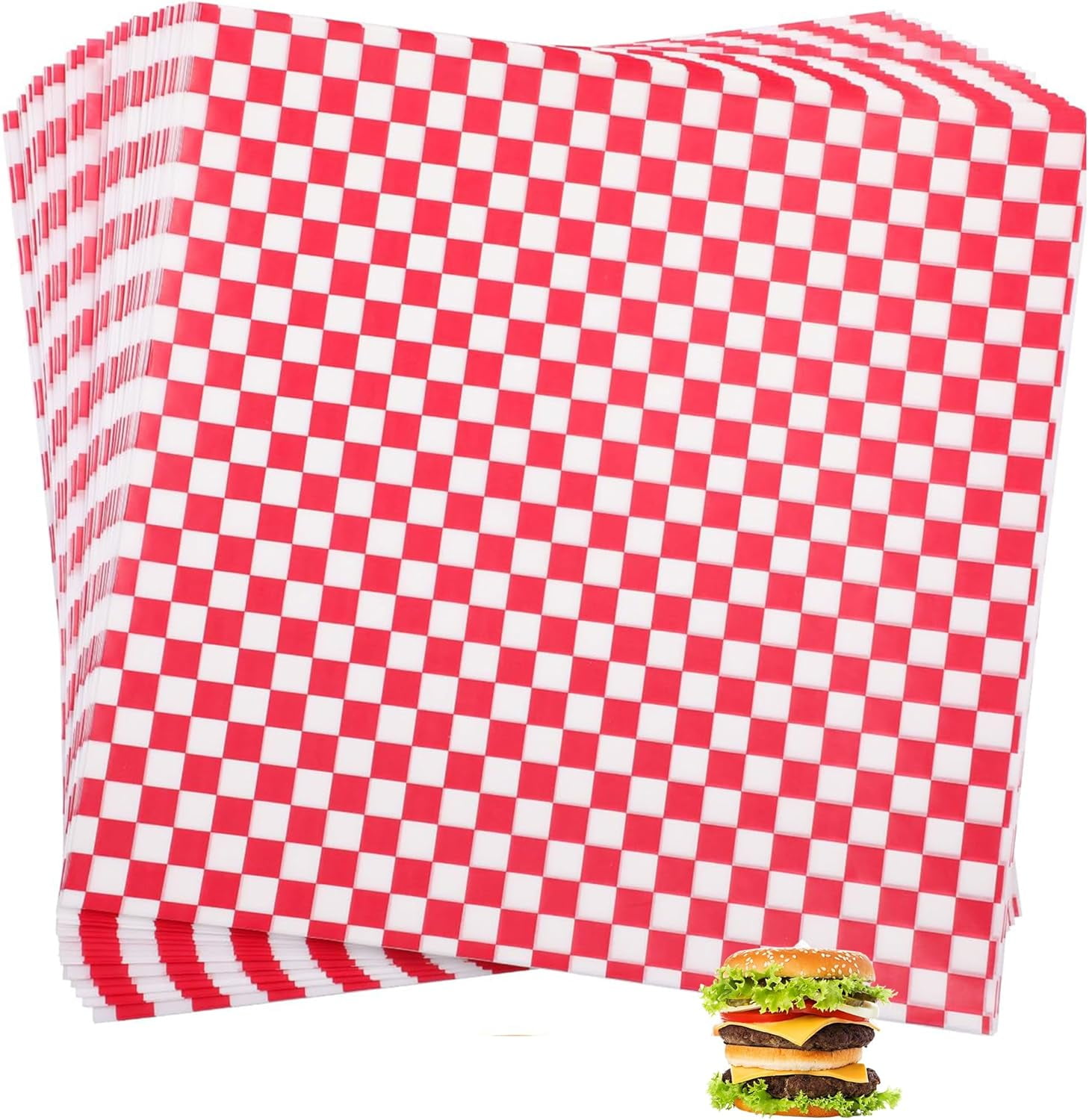 200 Sheets Red and White Checkered Food Wrapping Paper, Dry Waxed Deli ...