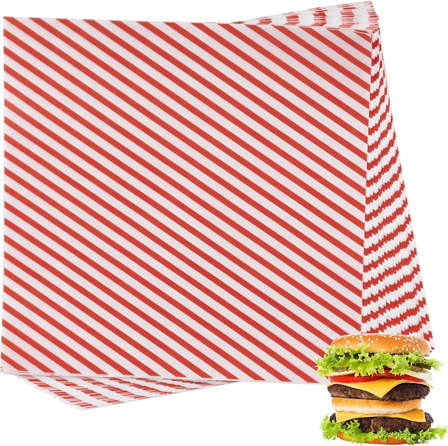 200 Sheets Red and White Striped Food Wrap, Dry Waxed Deli Paper, Paper ...