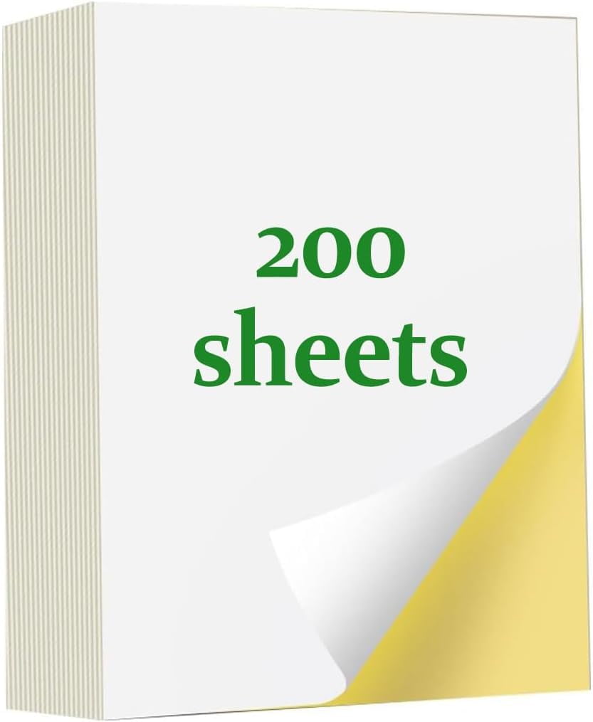 200 Sheets of Sticker Paper- White Matte Printable Sticker Paper for ...