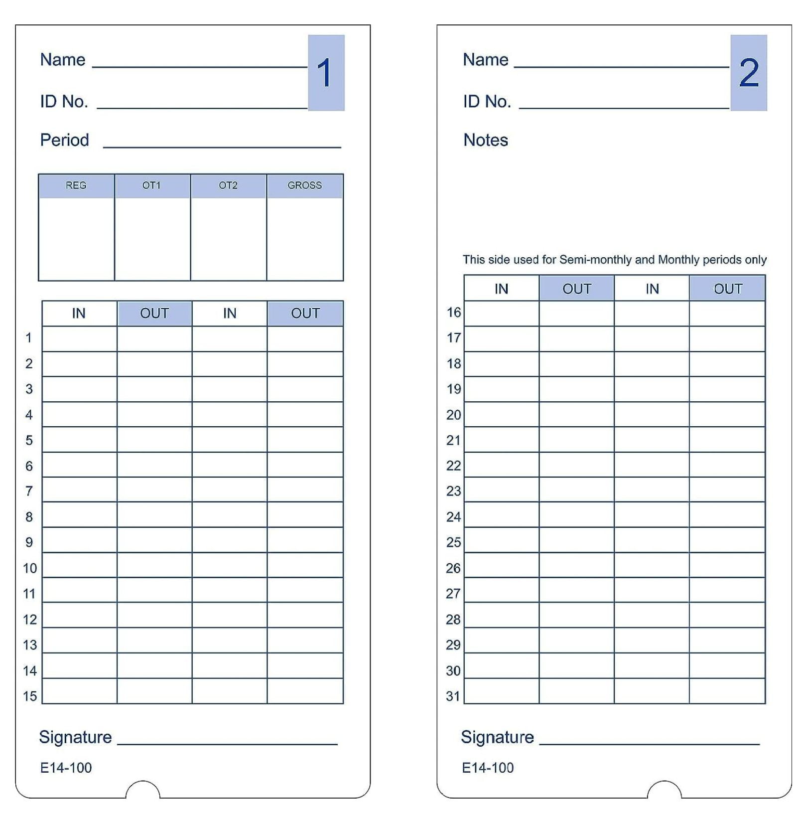 (200) Time Cards for Lathem 400E Time Clock, Compatible E14, 2 Packs of ...