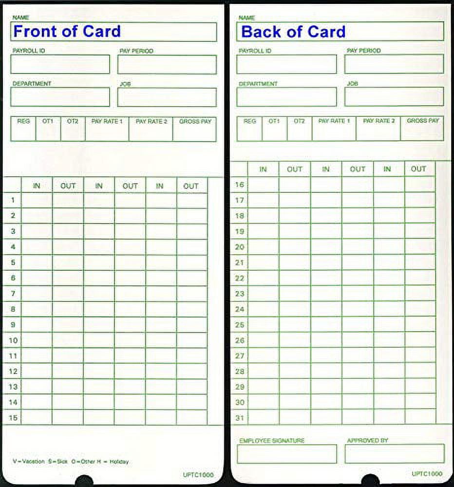 200 Time Cards for Non-Calculating HN1000 HN3000 AutoAlign Time Clock ...