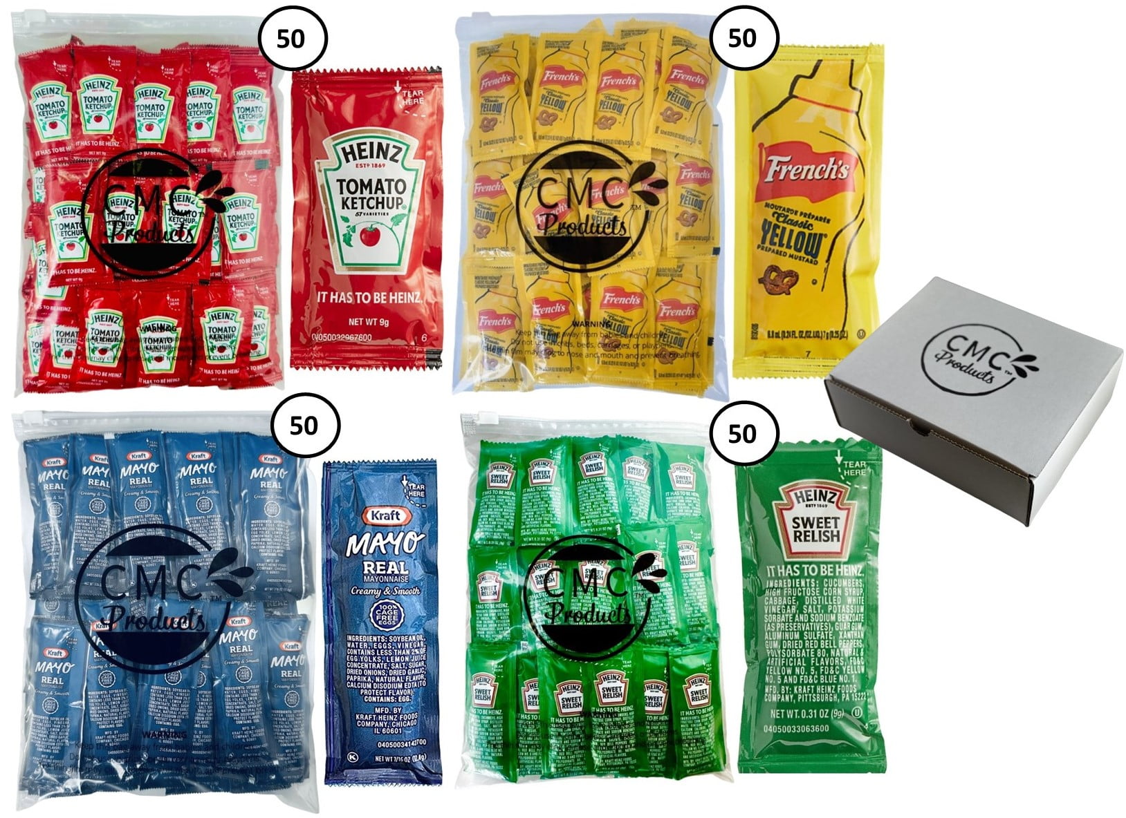 200 Total Packets / 50 Count of each - Heinz Ketchup & Relish, French's ...