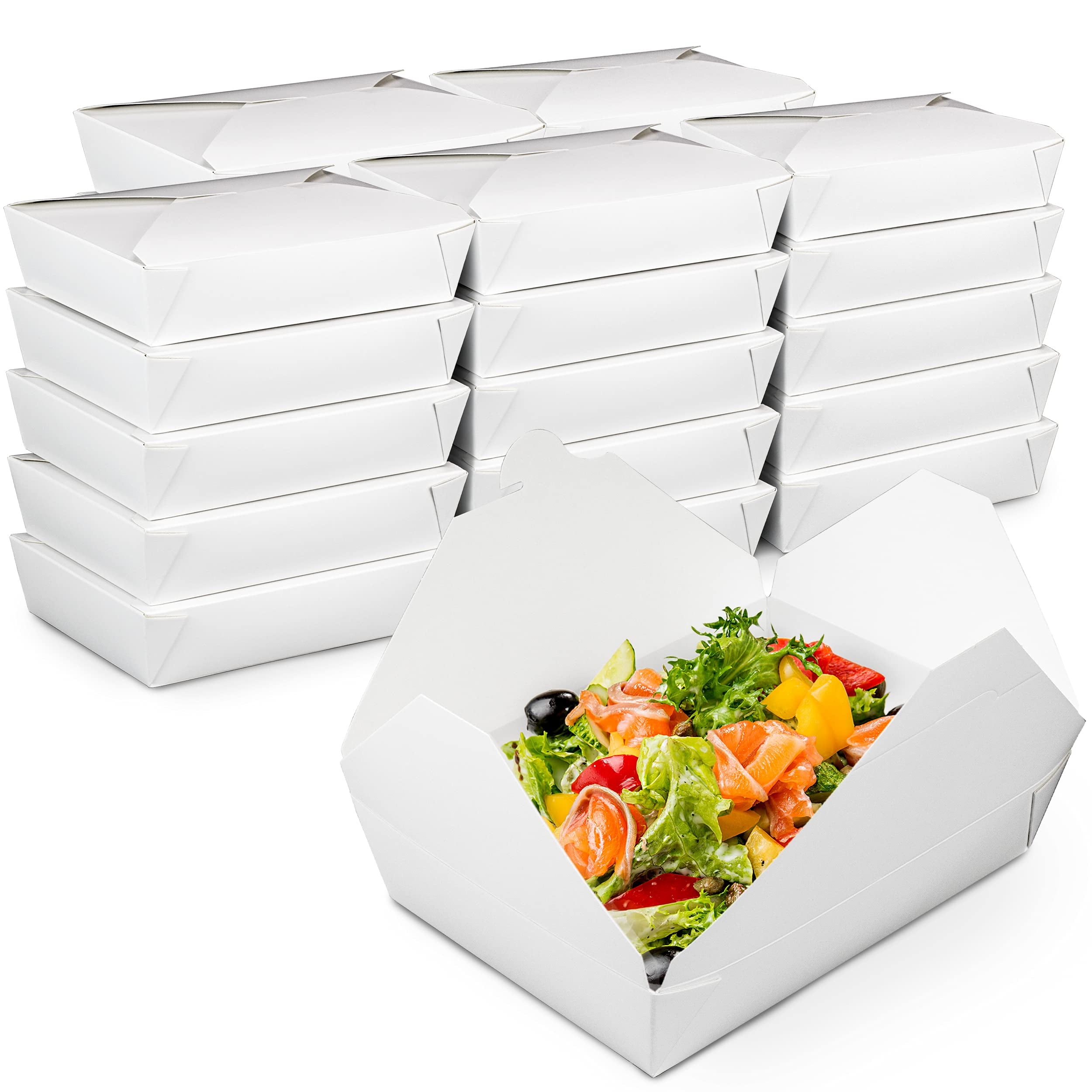 200 Units 54 oz White Take Out Boxes, 8.5 x 6 x 2 Inches Disposable ...