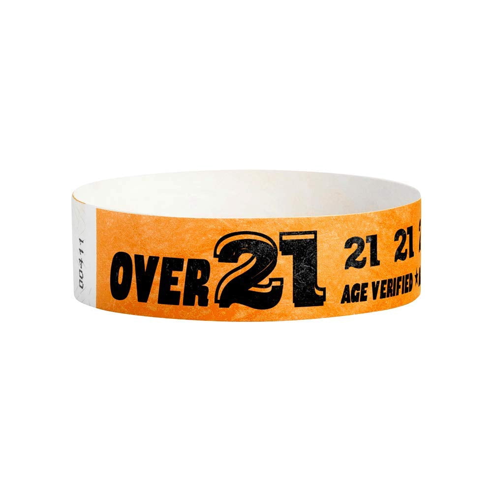 200 WristCo Over 21 Neon Orange Tyvek Wristbands for Events - ¾” x 10 ...
