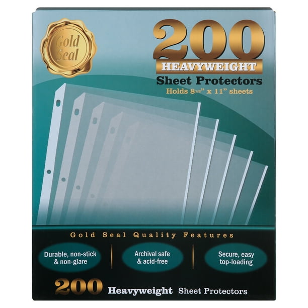 200/box clear heavyweight poly sheet protectors by gold seal, 8.5" x 11 ...