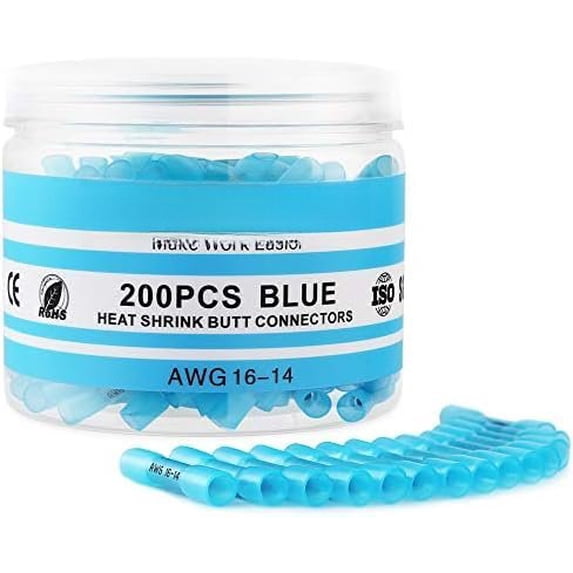 200 count 16-14 Awg Blue Heat Shrink Connectors-Tinned Red Copper 0.8mm ...