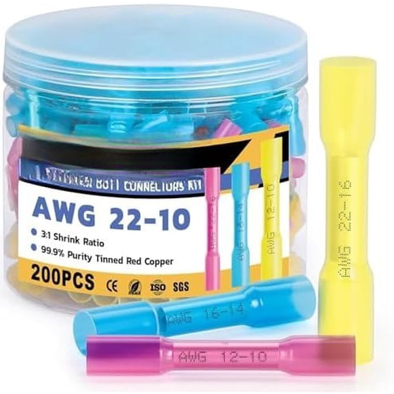 200 count 22-10 AWG Mixing Heat Shrink Connectors-Tinned Red Copper ...