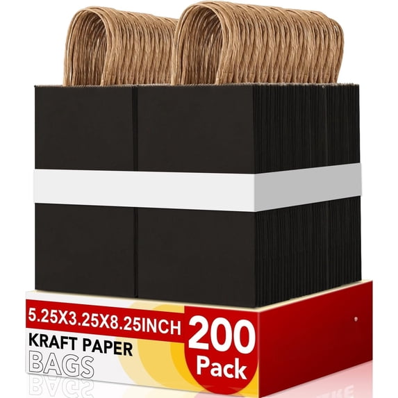 200 count Paper Bags 5.25x3.25x8.25'', Wrap Bags with Handles, Black ...