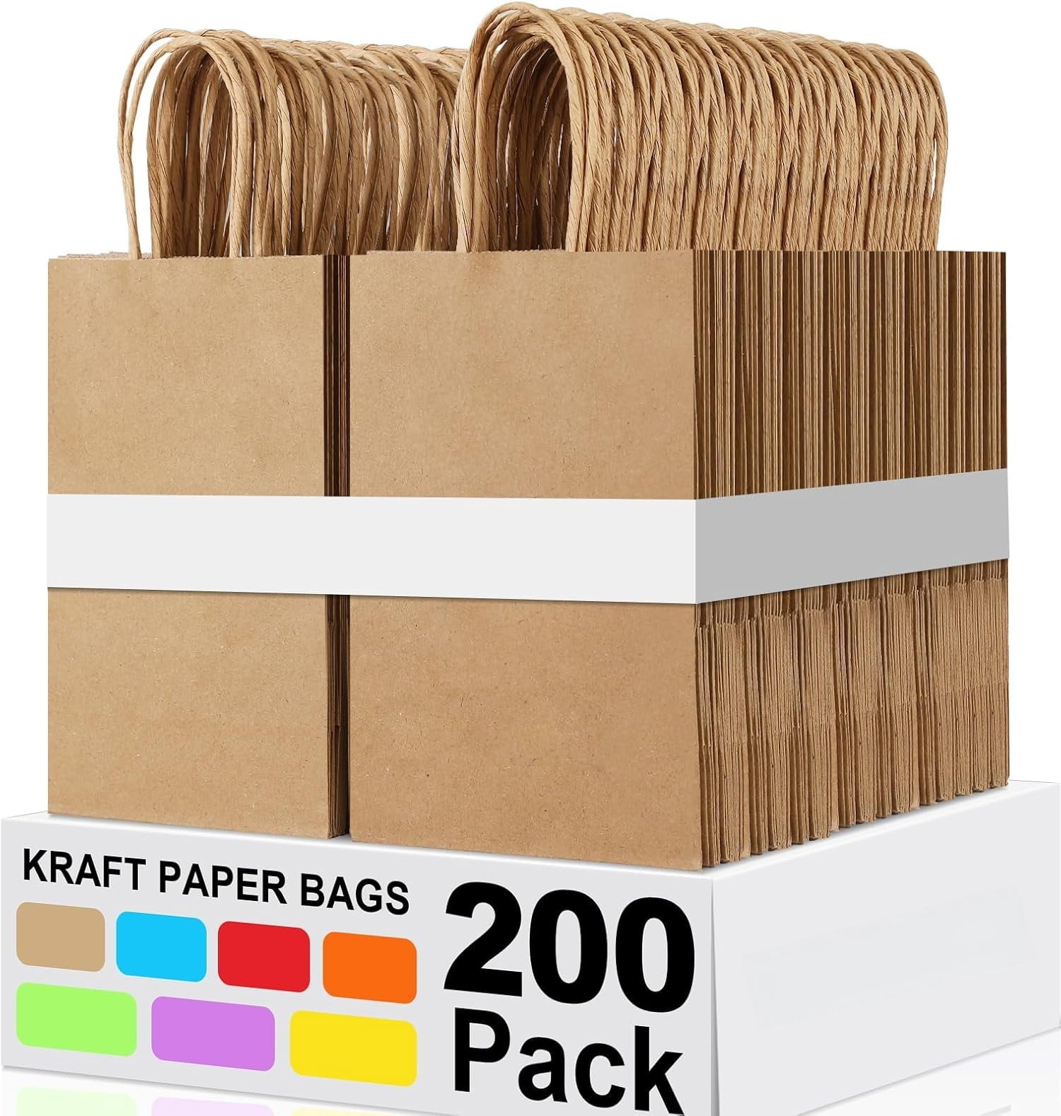 200 count Paper Bags 5.25x3.25x8.25'', Wrap Bags with Handles Brown ...