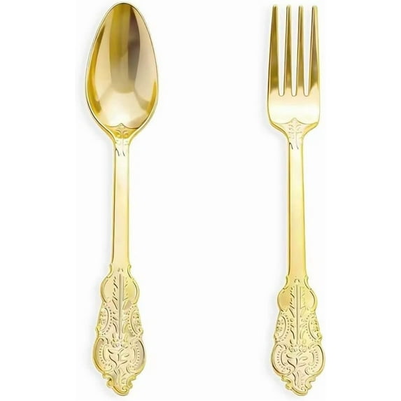 200 count Spoons and Forks Set, Silverware Set Fancy Disposable ...