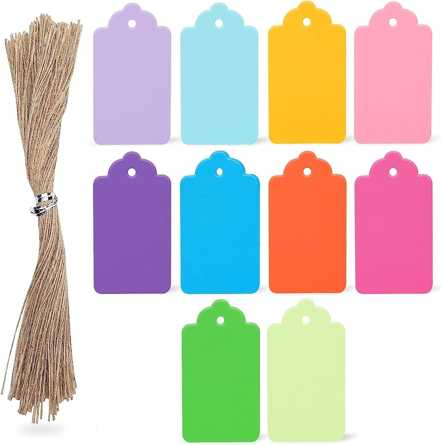 200 count Tags with String Attached, 2.8x1.7inch Colored Paper Tags ...