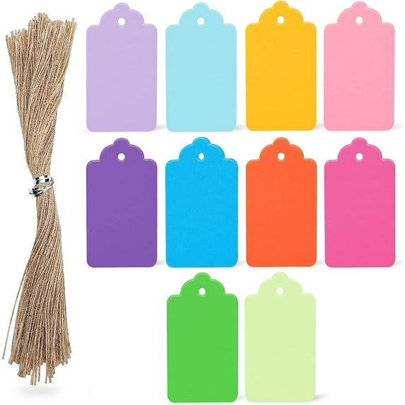 200 count Tags with String Attached, 2.8x1.7inch Colored Paper Tags ...
