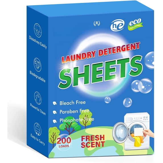 200-loads Eco Laundry Detergent Sheets - Scent - for /Travel/Apartment ...