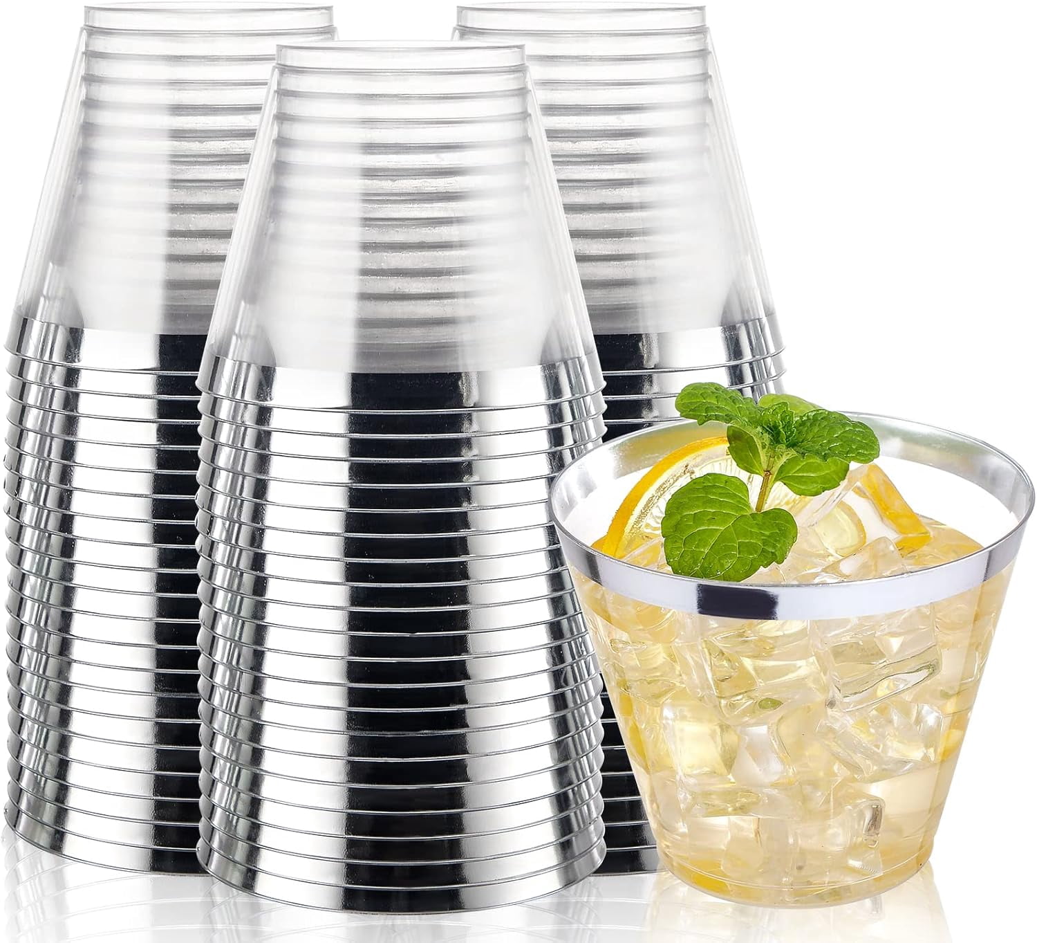 200 golden plastic cups, 9-ounce elegant transparent plastic cups with ...