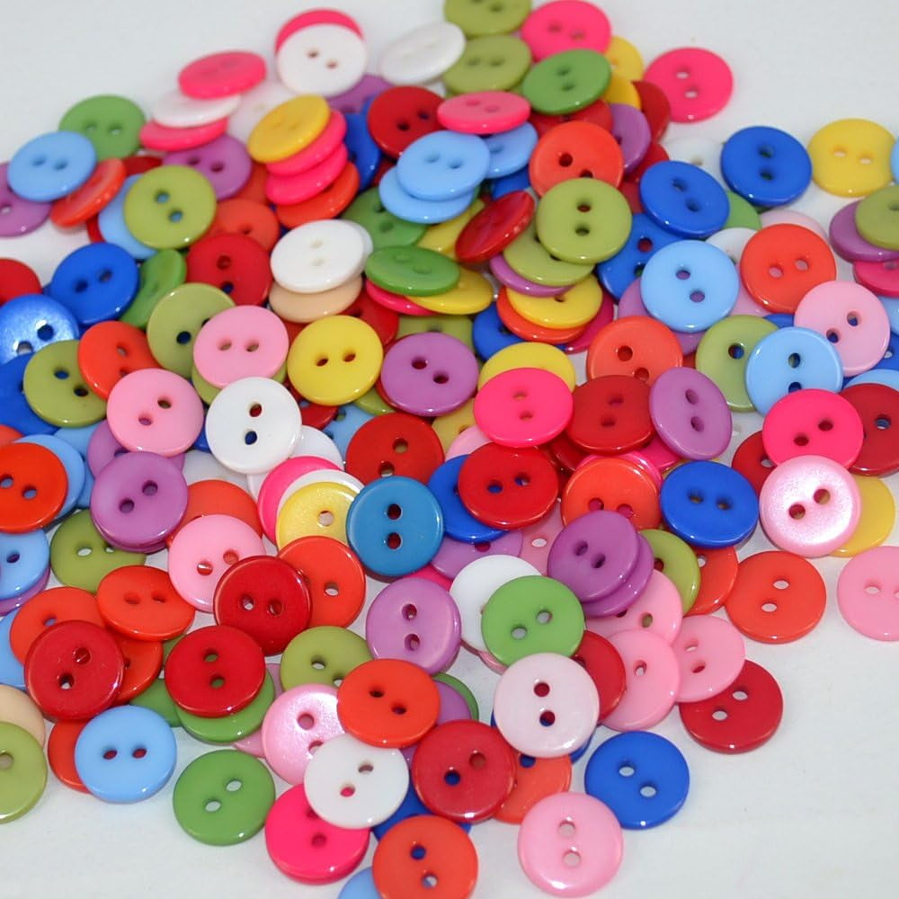 200 pc 200Pcs Candy Colorful Two-Hole Buttons Flat Round Resin Button ...
